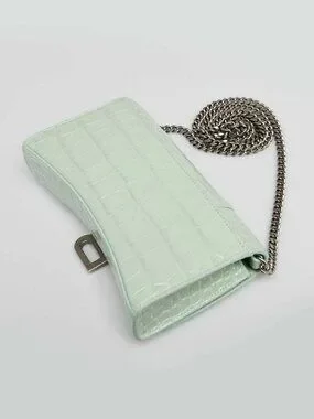Balenciaga | Bags | Balenciaga Light Green Croc Embossed Leather Soft ...